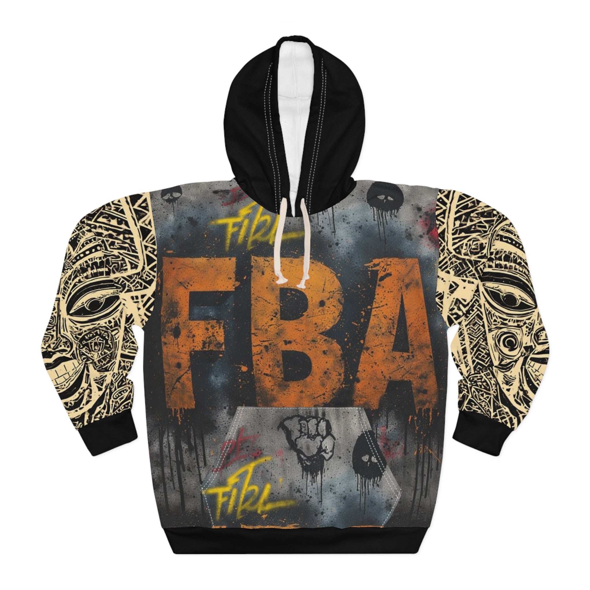 FBA- Graffiti Hoodie – Urban Streetwear Pullover with Tribal Sleeve Ar ...